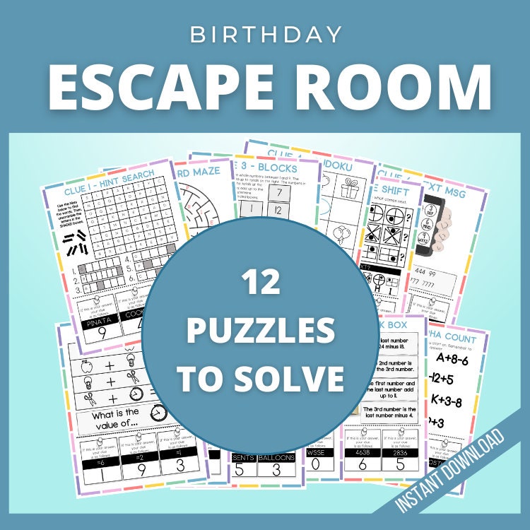 Birthday Escape Room, Printable Treasure Hunt, Kids Birthday Puzzles ...