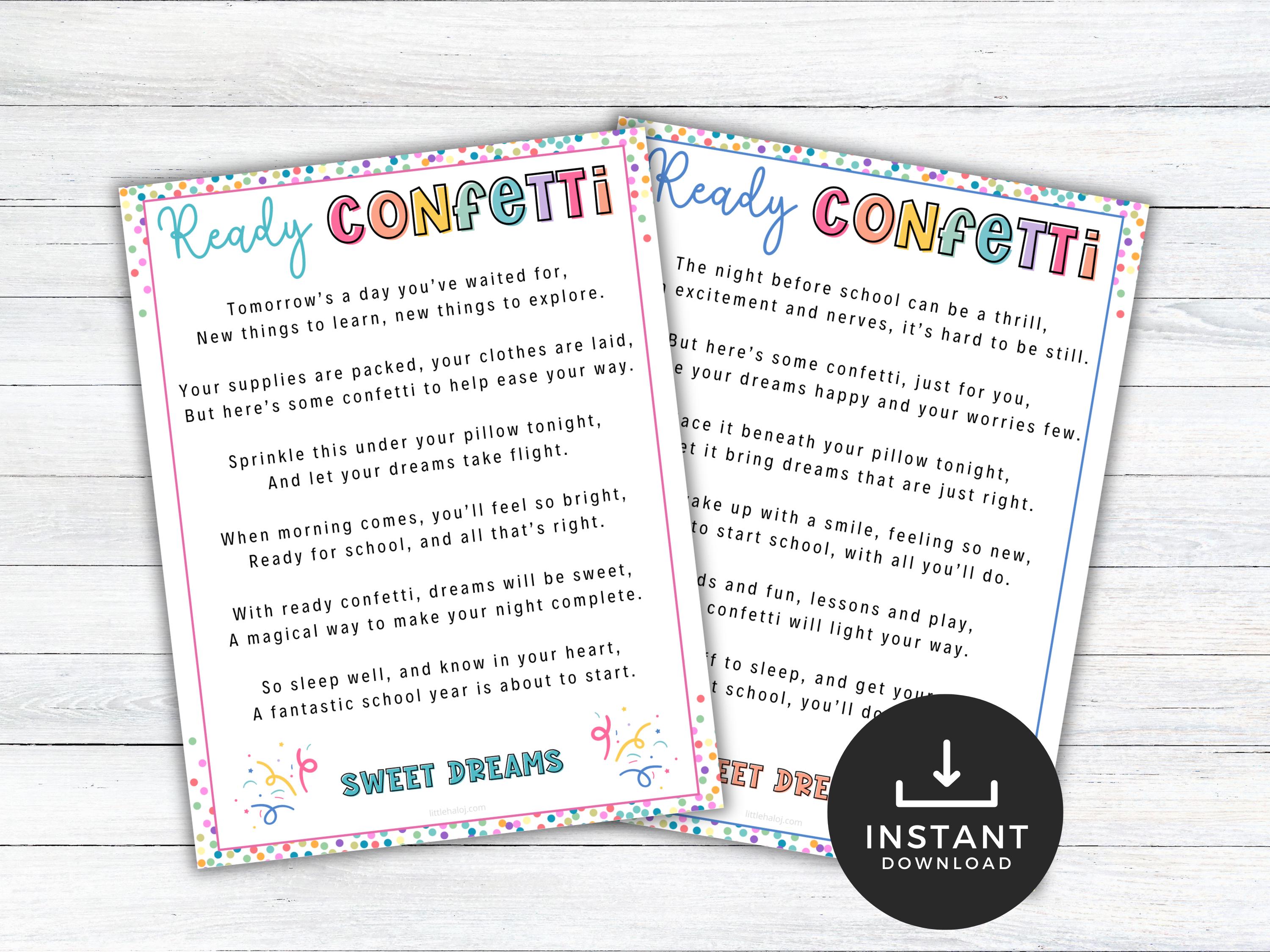 Ready Confetti Poem, Back to School Poems, Ready Confetti for Teachers ...