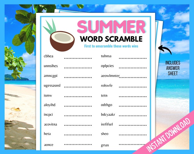 Summer Word Scramble Printable Game for Kids and Adults W/ Answers, 15 ...