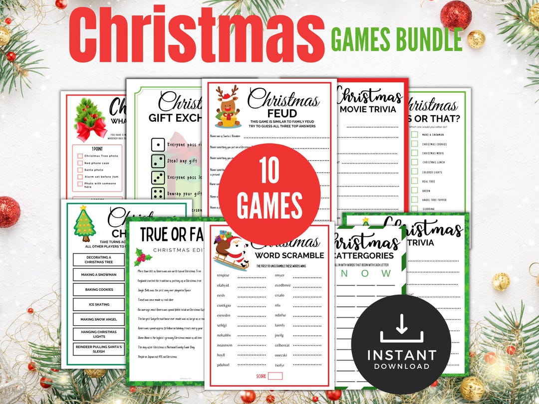 Teen Christmas Games Bundle, Adult Xmas Party Games Bundle Printables ...