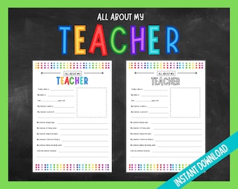Teacher Appreciation Printable Bundle for Kids, Teacher Survey, Teacher ...