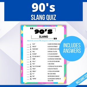 90s Slang Quiz, 1990s Slang Match Game, 90s Printable Party Game, 1990s ...