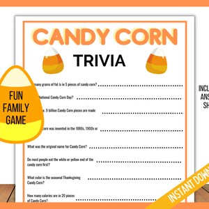 Candy Corn Trivia, Halloween Candy Trivia Game, Printable Halloween ...