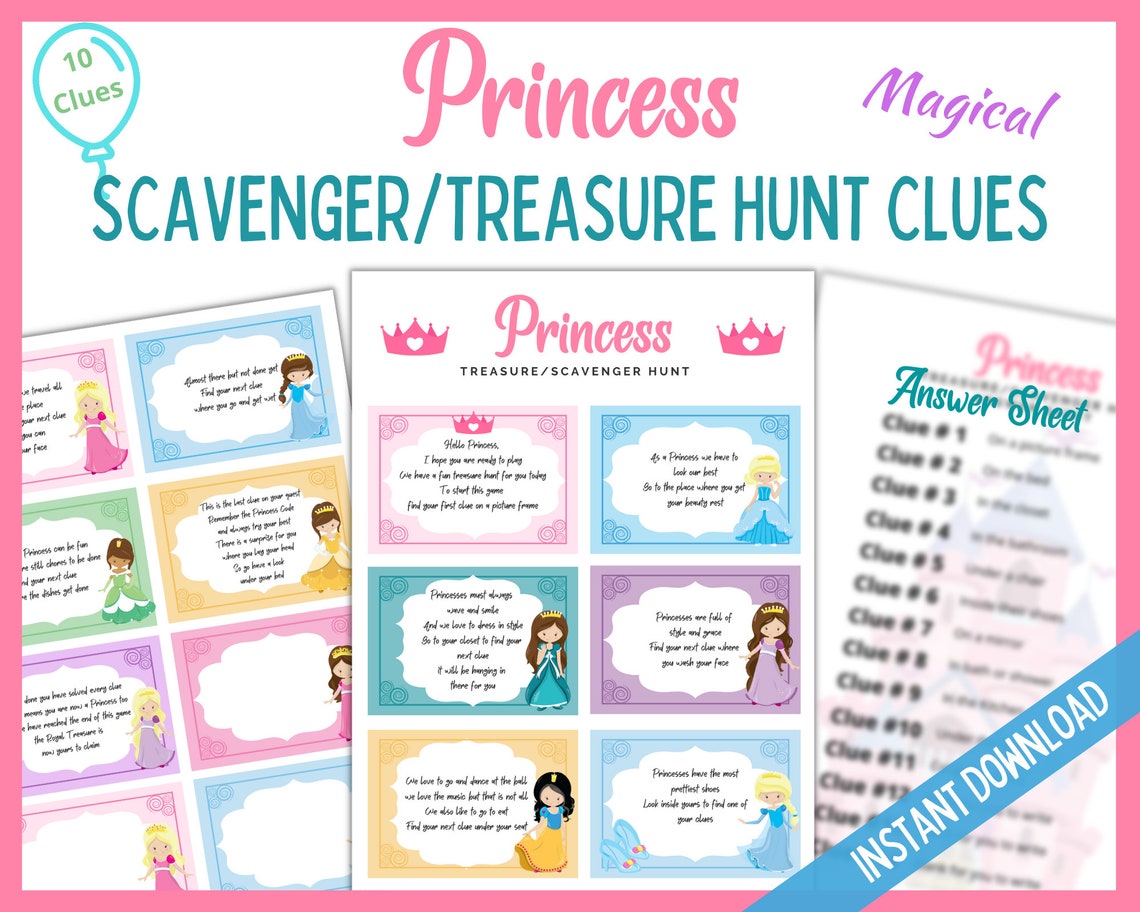 Princess Birthday Treasure Hunt Princess Scavenger Hunt - Etsy
