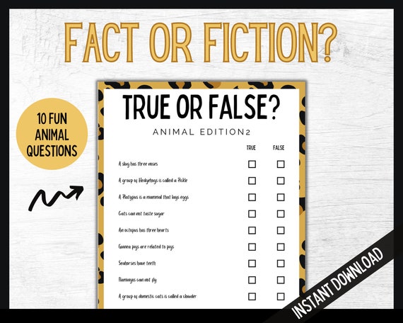 Animal Trivia, Animal Fact or Fiction, True or False Game, Fun Teen ...