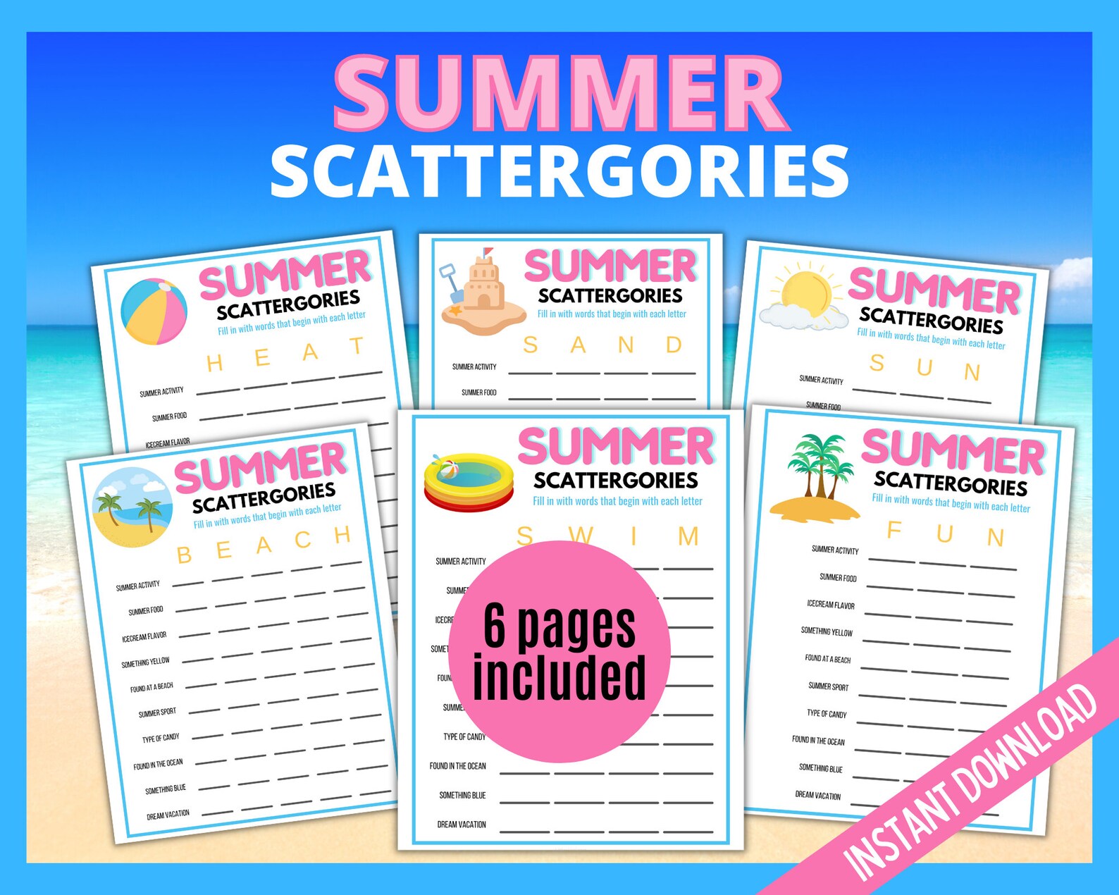 Summer Printable Games Bundle Summertime Activity Summer - Etsy