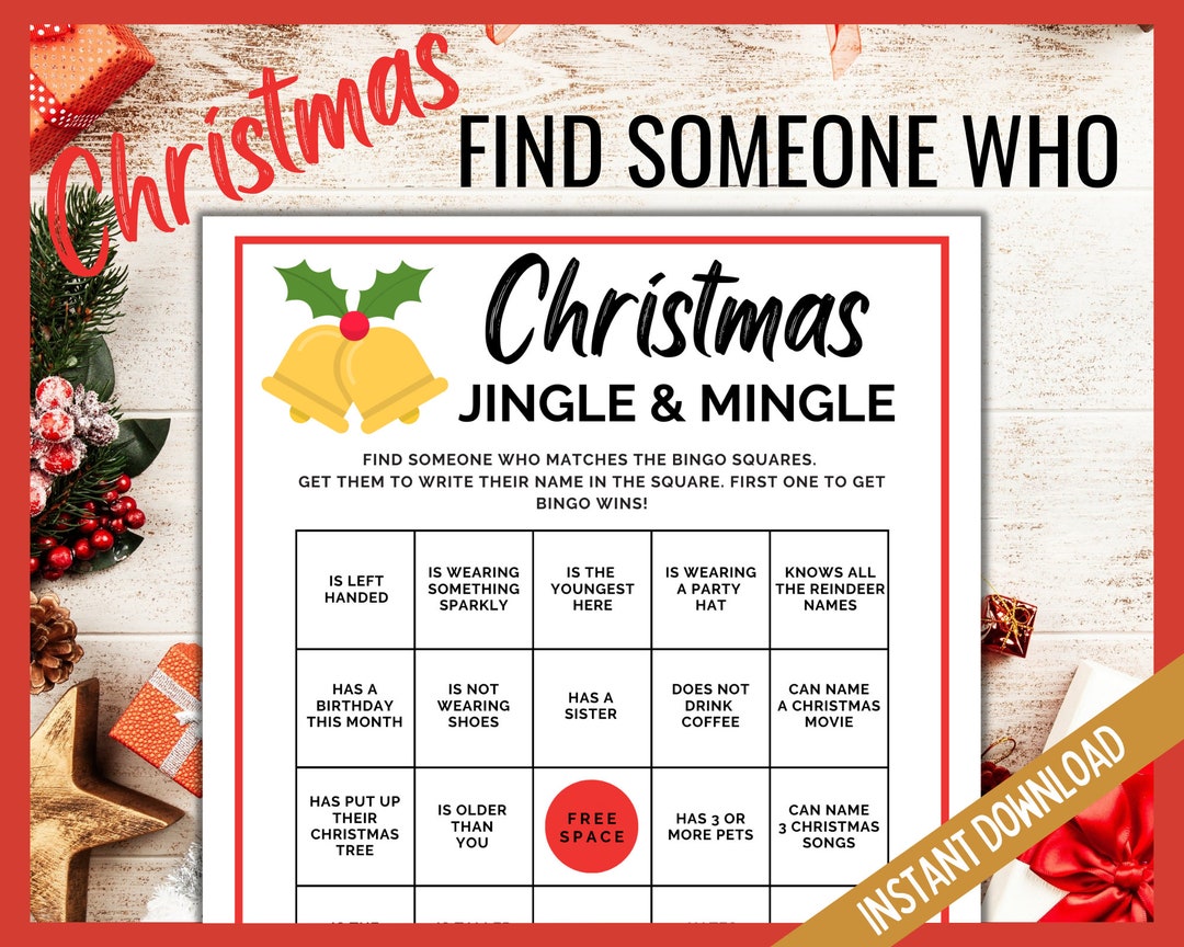 Holiday Party Icebreaker Bingo, Mix and Mingle Bingo, Xmas Find Someone ...