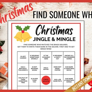 Holiday Party Icebreaker Bingo, Mix and Mingle Bingo, Xmas Find Someone ...