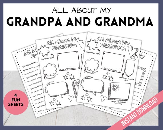 All About My Grandpa and All About Grandma, Printable Coloring Cards ...