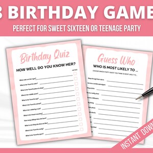 Birthday Party Games Bundle, Sweet 16 Birthday Games for Her, Teen ...