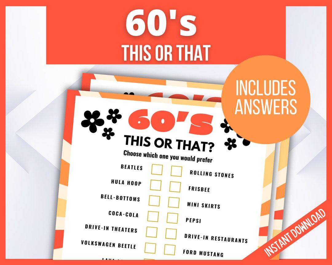 60s This or That Party Game, 1960s Printable Game, Would You Rather ...
