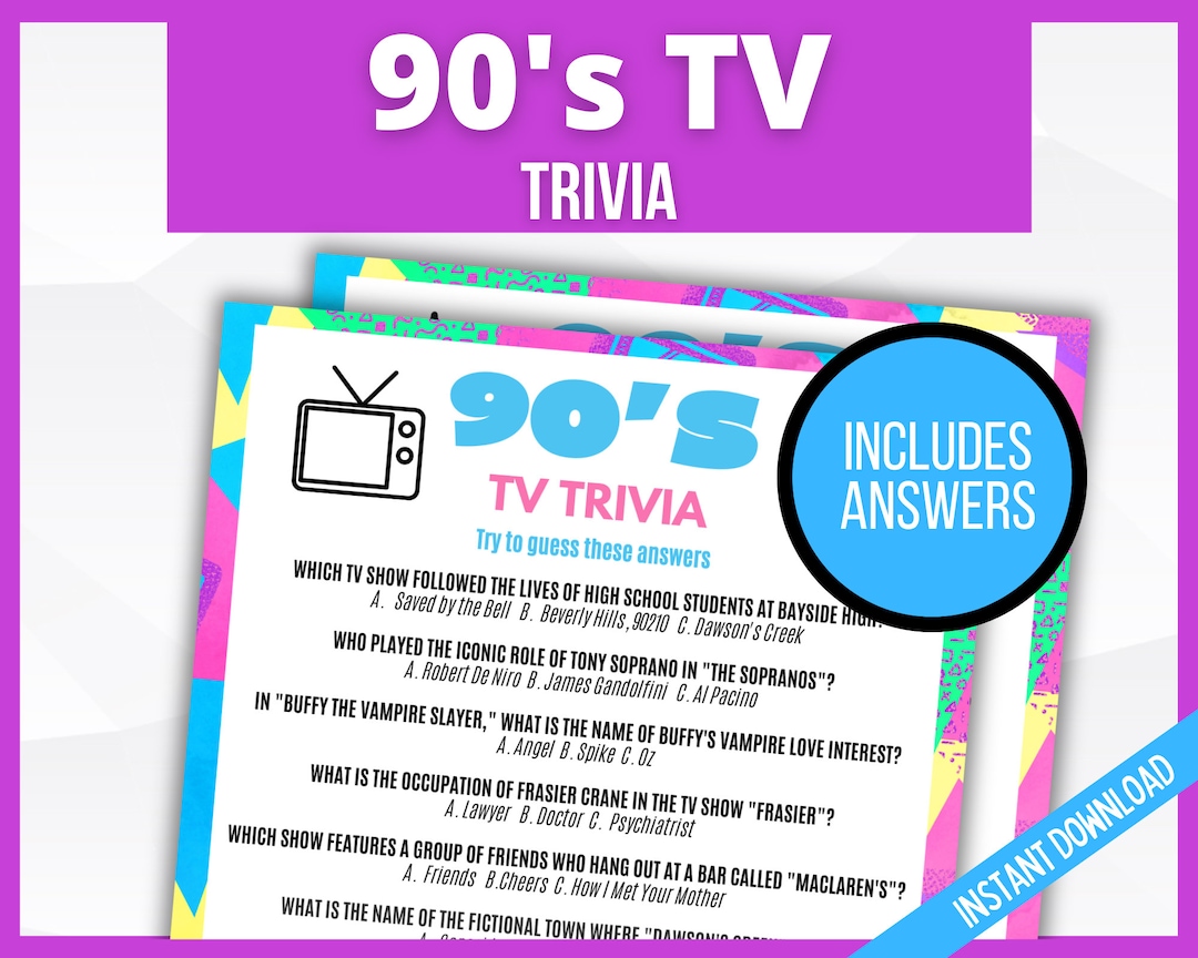 90s TV Trivia Game, 1990s Printable Party Game, TV Show Trivia ...