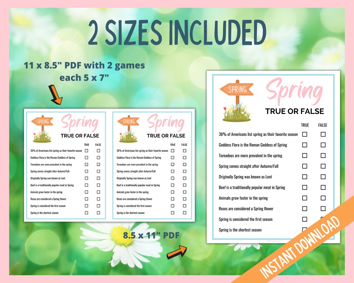 Spring True or False Trivia Game Fun Family Party Games - Etsy