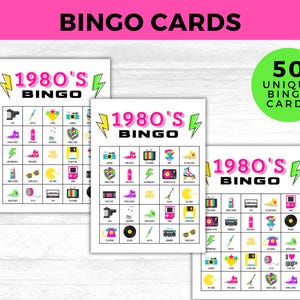 1980s Bingo Game, 80s Retro Party Game, 50 Printable 80s Bingo Cards ...