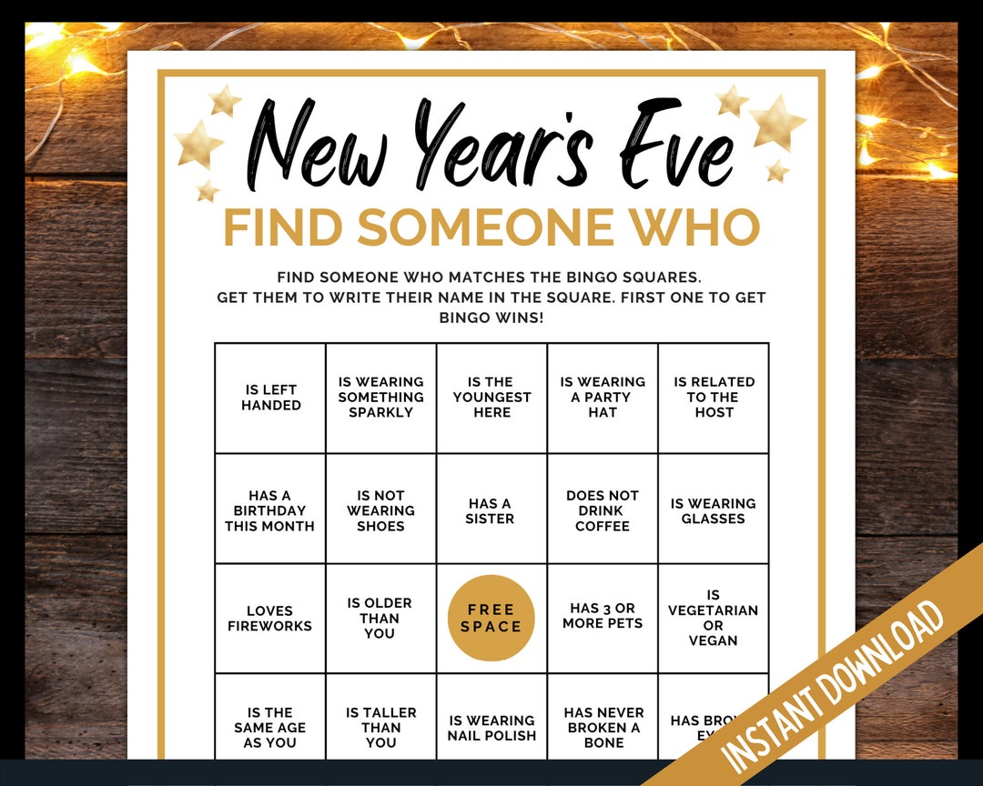 New Year's Eve Find Someone Who, New Years Eve Bingo Game, New Year's ...