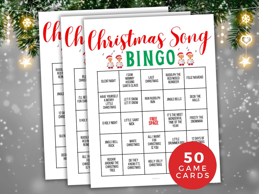 Christmas Song Bingo, 50 Printable Christmas Song Bingo Cards ...