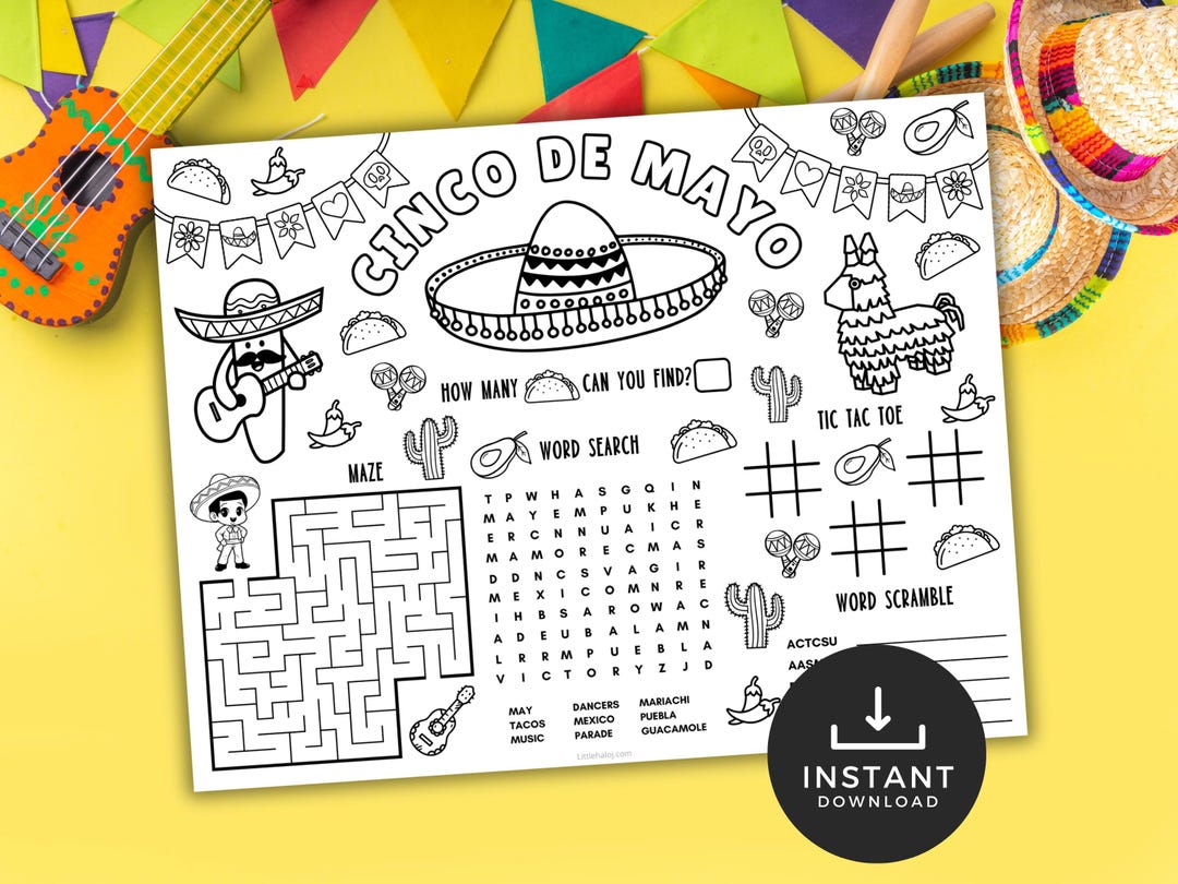 Cinco De Mayo Placemat Activity, Fiesta Printable Activity, Printable ...
