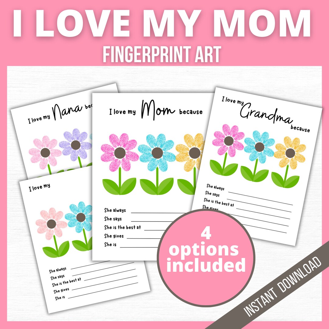 Mothers Day Fingerprint Art, Fingerprint Flower Craft, Gift for Mom ...