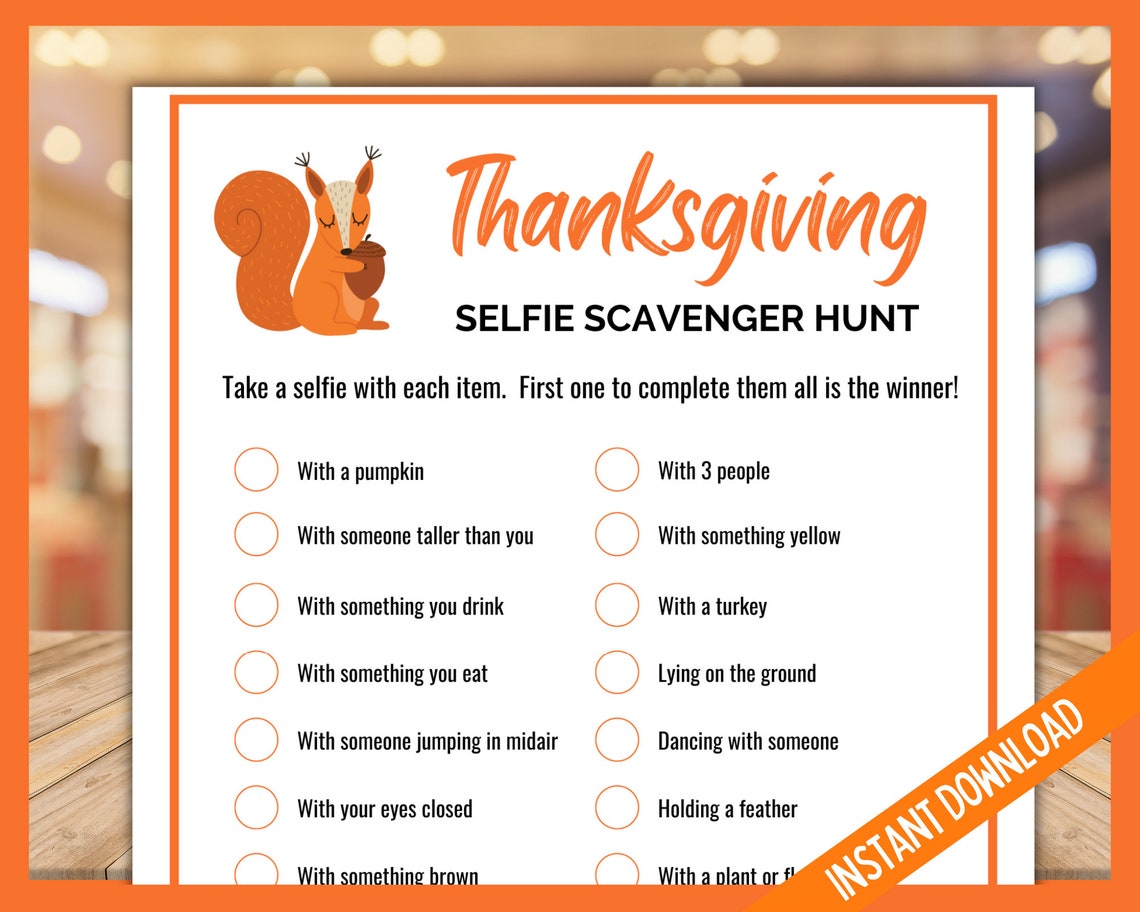 Thanksgiving Selfie Photo Scavenger Hunt Printable - Etsy