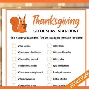 Thanksgiving Selfie Photo Scavenger Hunt, Printable Thanksgiving Games ...