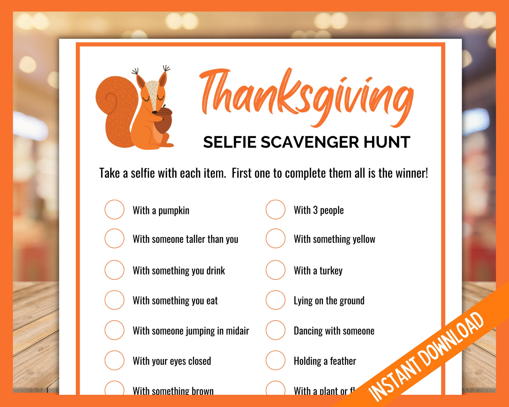 Thanksgiving Selfie Photo Scavenger Hunt, Printable Thanksgiving Games ...