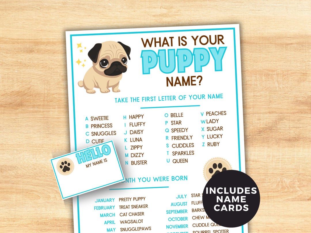 What is Your Puppy Name Game Printable, Puppy Party Game, Printable ...