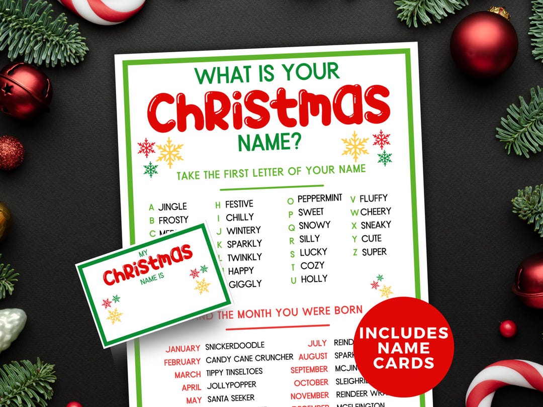 What's Your Christmas Name, Christmas Printable Game, Christmas Elf ...