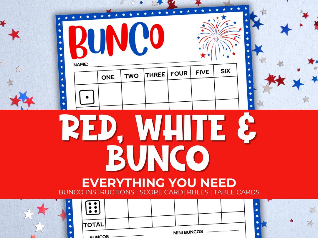 Red White and Blue Bunco Printable Party Pack and Scorecards, Patriotic ...