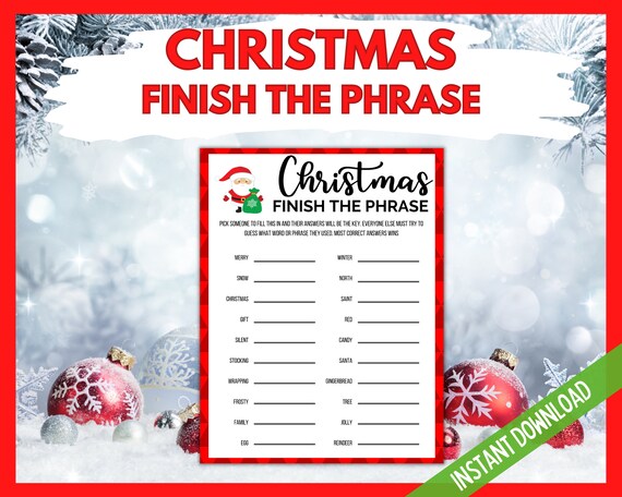 Christmas Finish That Phrase Printable Game, Fun Christmas Party Game ...