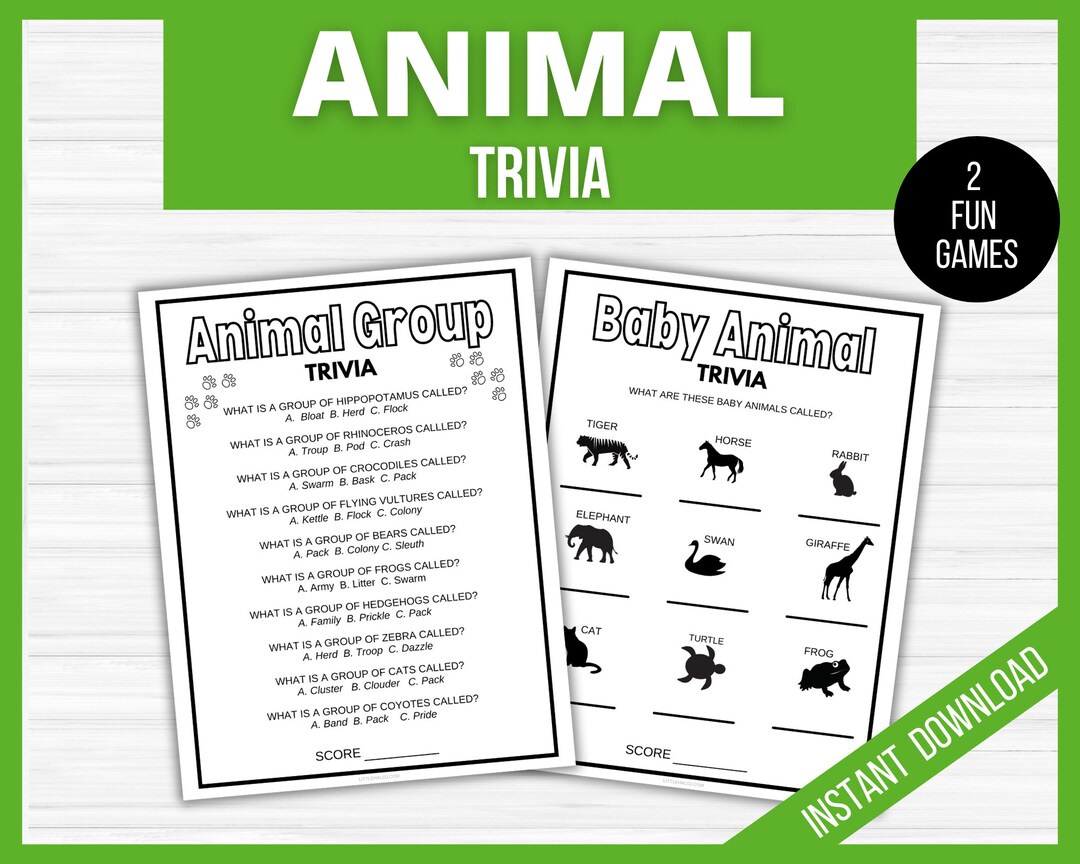 Animal Trivia Printable Game for Seniors, Adults and Kids, Classroom ...