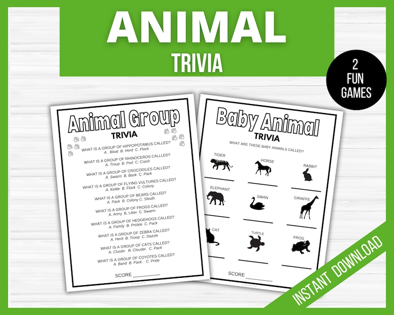 Animal Trivia Printable Game for Seniors Adults and Kids - Etsy
