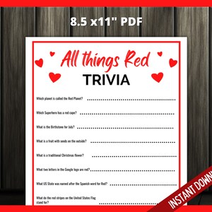 Valentines Day Color Red Trivia Game, Kids Valentines Classroom ...
