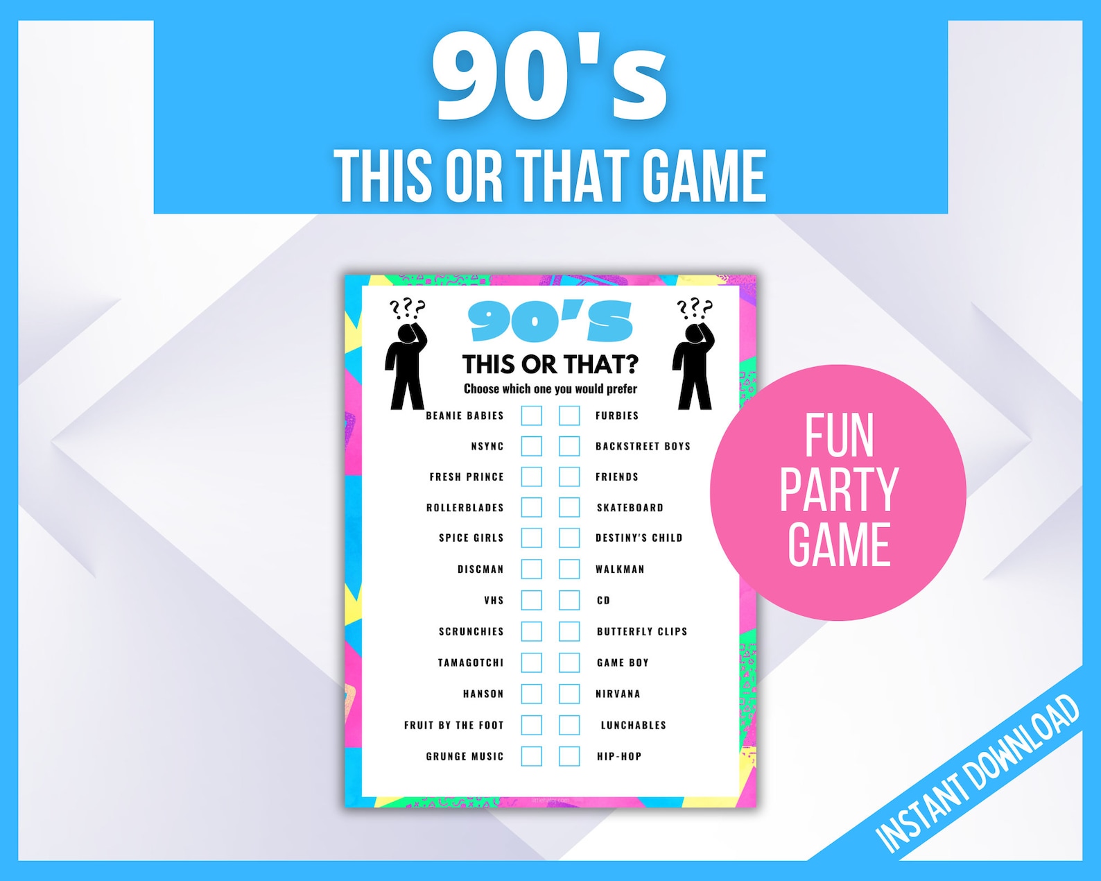 90s This or That Party Game, 1990s Printable Game, Would You Rather ...