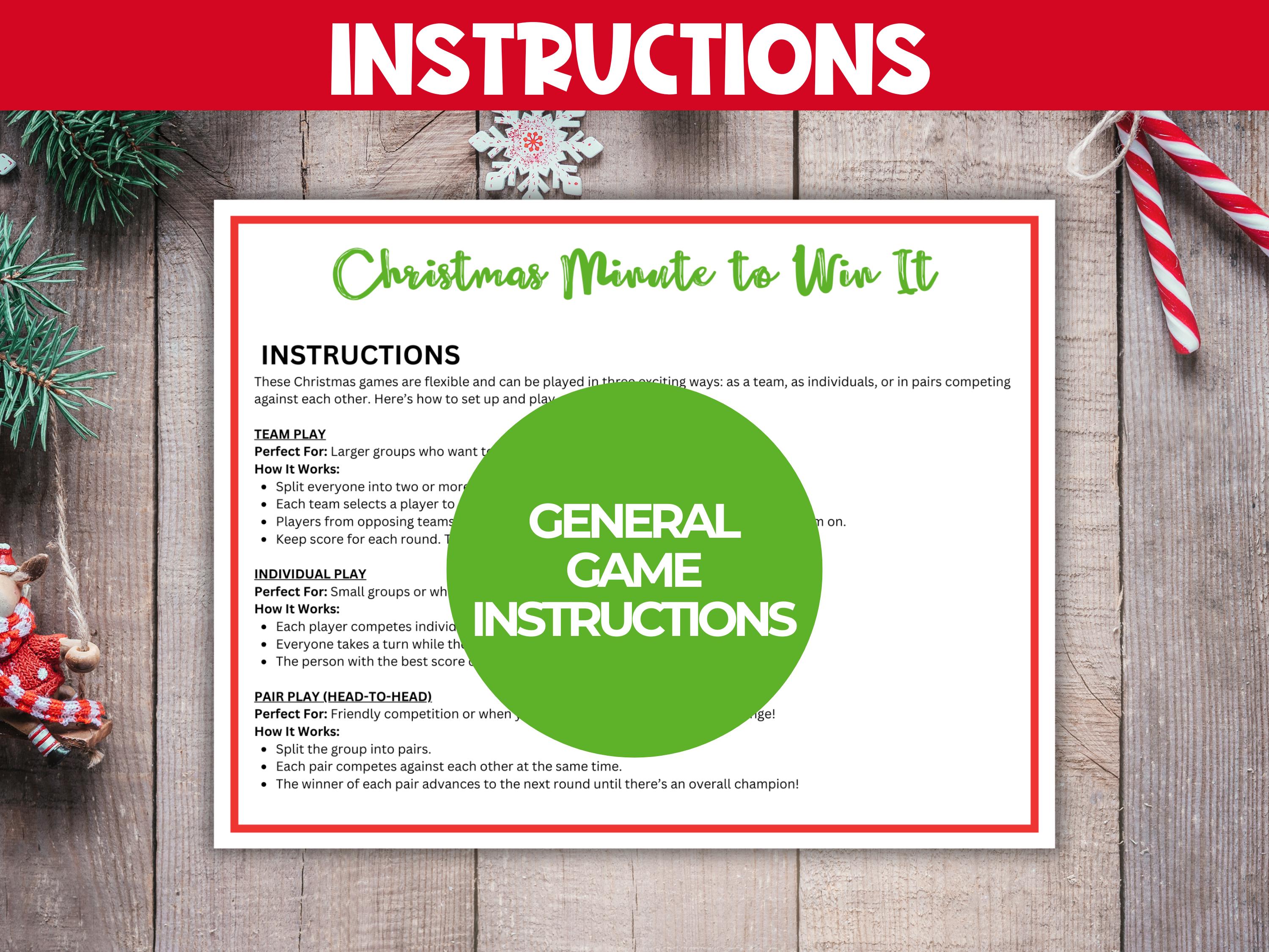 Christmas Minute to Win It Games, Printable Holiday Activity Kids ...