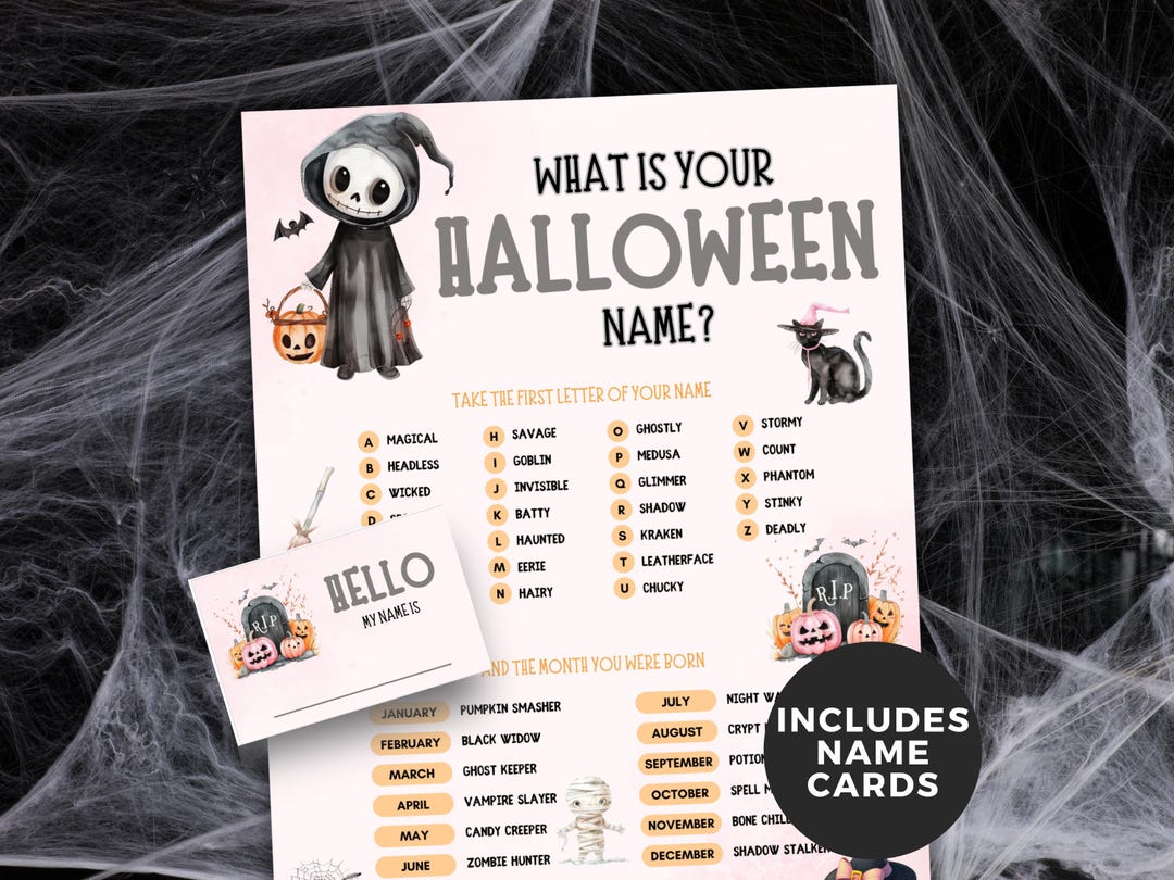What's Your Halloween Name, Pink Halloween Printable Game, Halloween ...