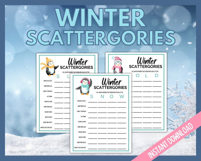 Winter Scattergories Winter Printable Games Cold Weather | Etsy