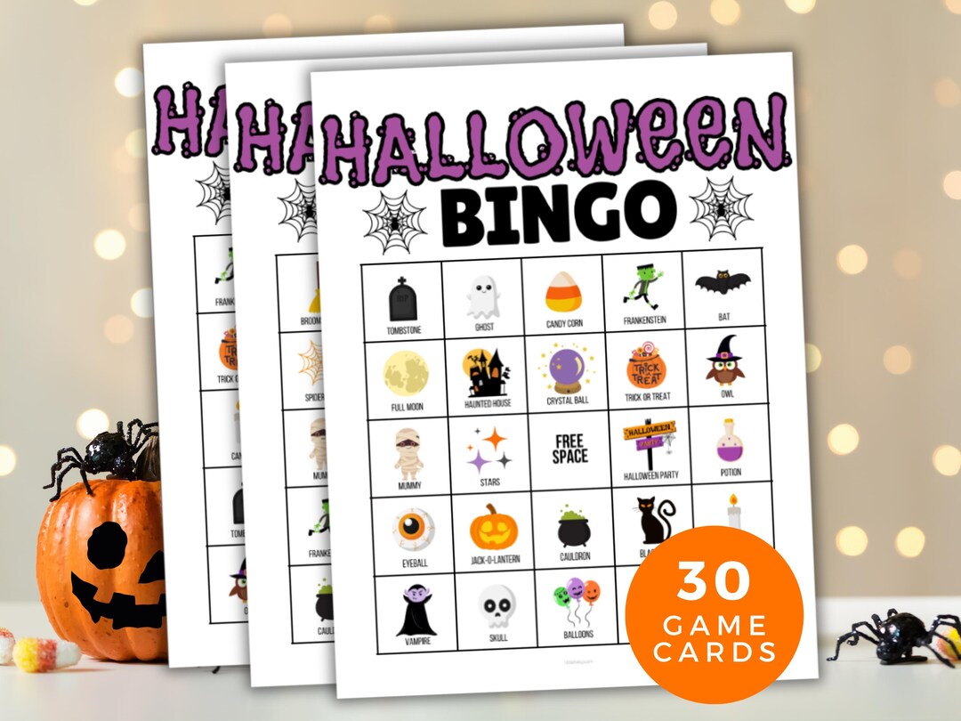 Halloween Bingo, 30 Printable Kids Halloween Bingo Cards, Halloween ...