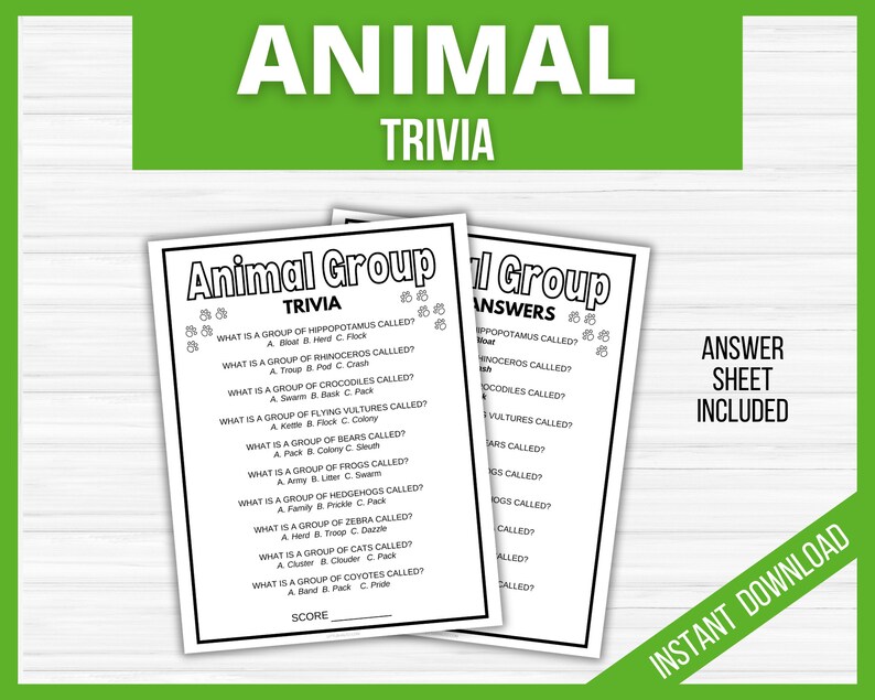 Animal Trivia Printable Game for Seniors Adults and Kids - Etsy
