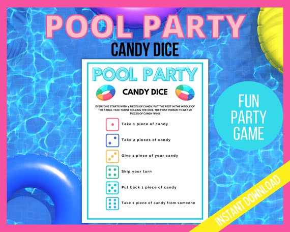 Pool Party Candy Dice Game, Summer Party Games, Birthday Party Games ...