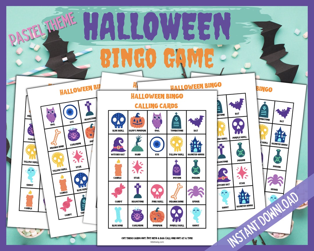 Pastel Halloween Bingo, Halloween Game for Kids, Halloween Games for ...
