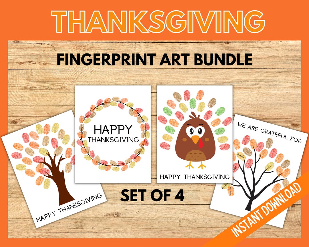 Thanksgiving Fingerprint Art, Preschool Fall Craft, Printable ...
