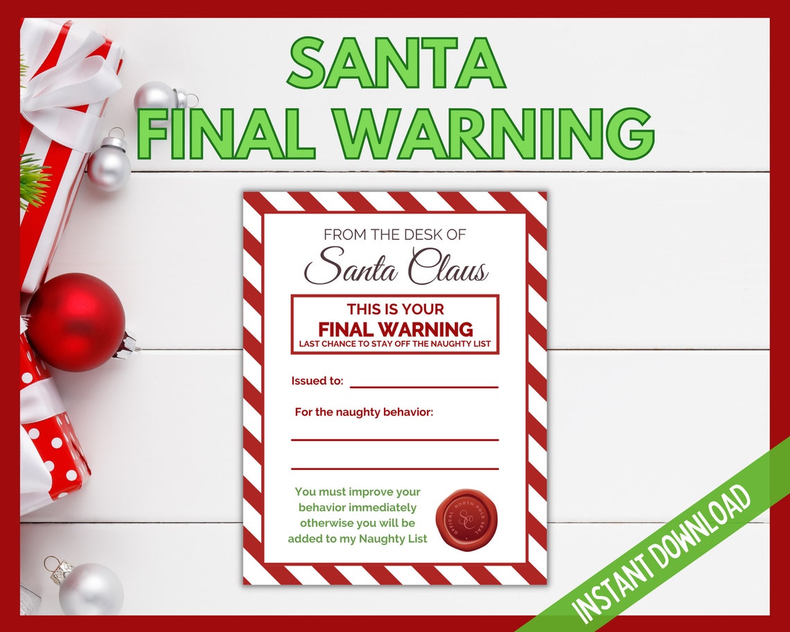 Christmas Letter From Santa Santa Warning Letter Bad - Etsy