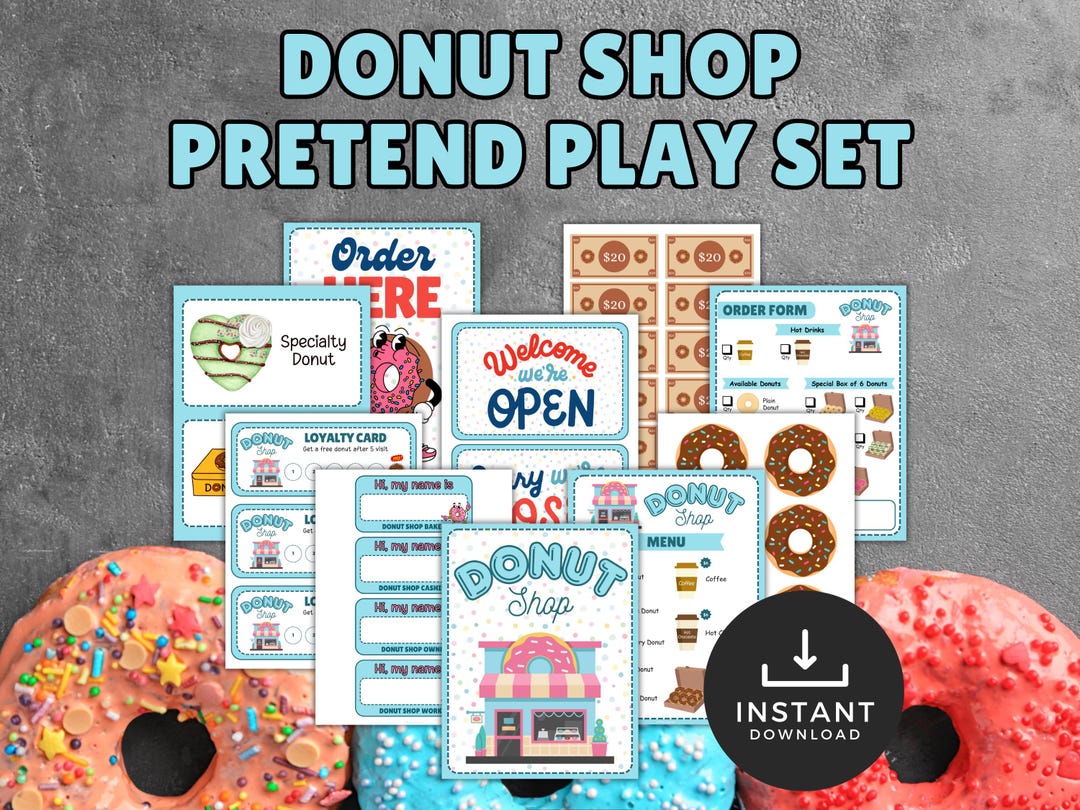 Donut Shop Pretend Play Set, Printable Kids Dramatic Role Play - Etsy