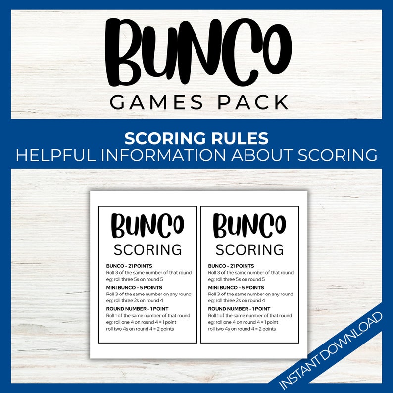 Bunco Printable Party Pack and Scorecards, Bunco Game Rules, Tally ...