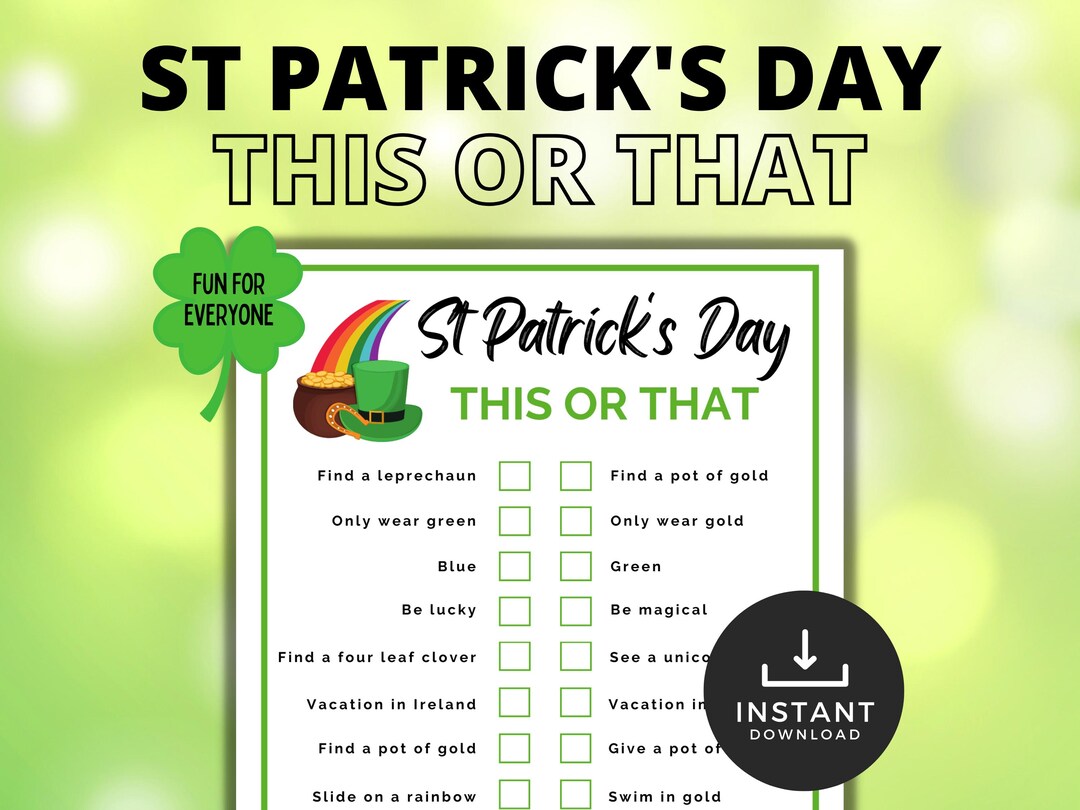 St Patrick's Day This or That, St Paddy's Day Would You Rather Game, St ...