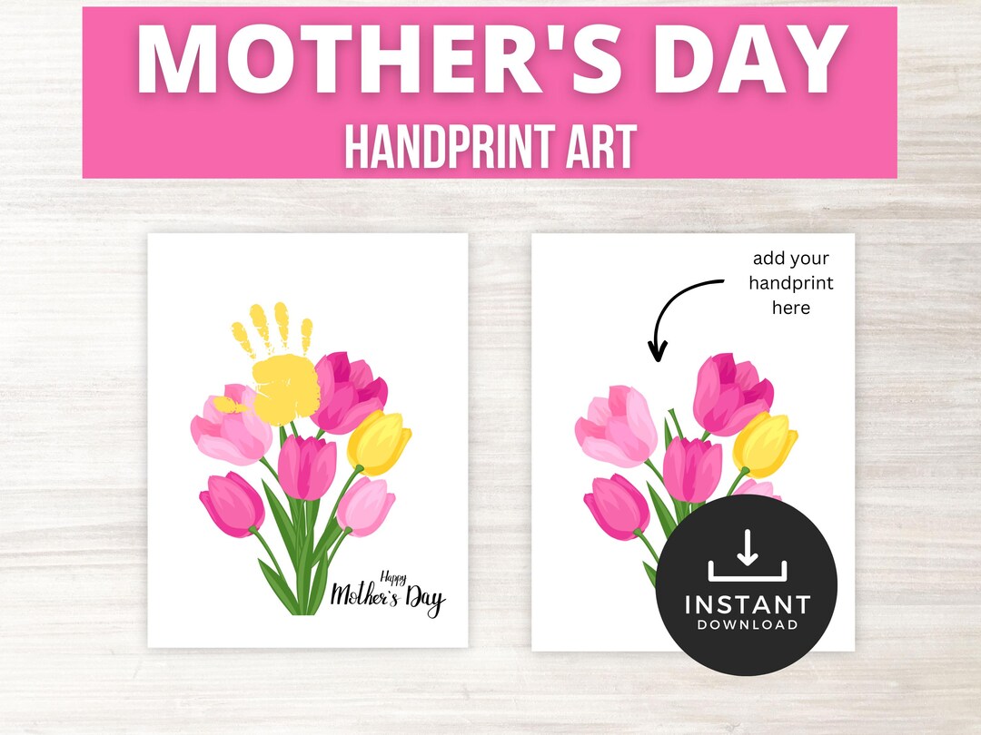 Mother's Day Flower Handprint Crafts, Printable Handprint Art, Mothers ...
