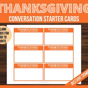 Thanksgiving Conversation Starter Question Cards, Thanksgiving Table ...
