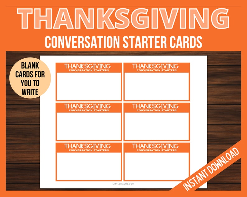 Thanksgiving Conversation Starter Question Cards, Thanksgiving Table ...