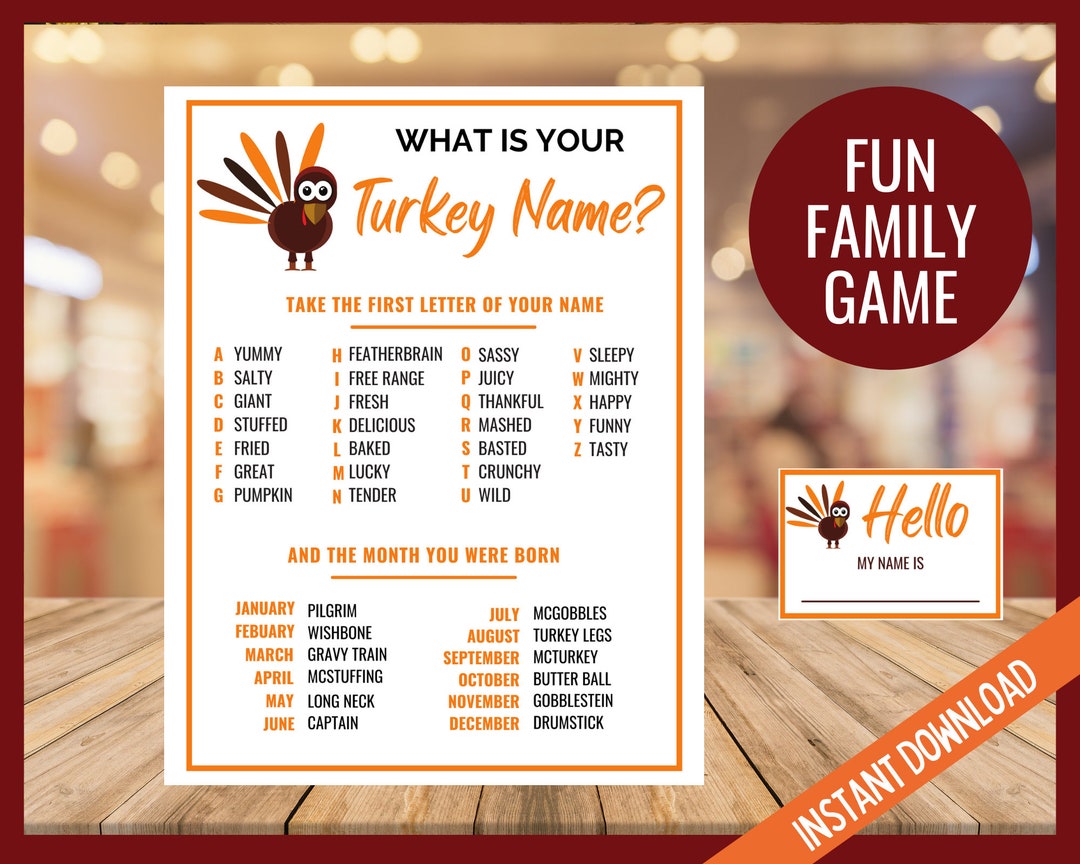 Thanksgiving What's Your Turkey Name Thanksgiving - Etsy