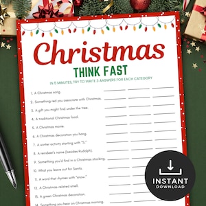 Christmas Think Fast Game, Christmas Printable Game, Christmas Family ...